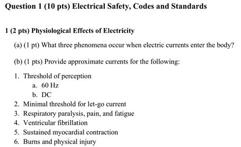 Solved Question 1 10 ﻿pts ﻿electrical Safety Codes And
