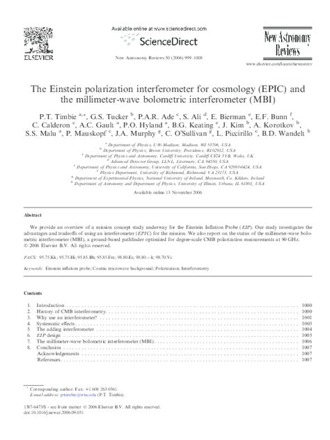 Pdf The Einstein Polarization Interferometer For Cosmology Epic And The Millimeter Wave