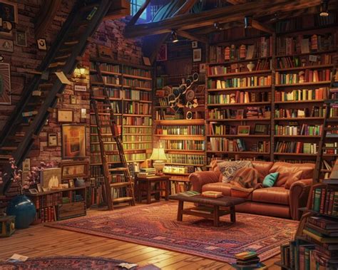 There Is A Room With A Lot Of Books On The Shelves Generative Ai Premium AI Generated Image