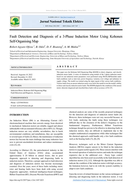 Pdf Fault Detection And Diagnosis Of A 3 Phase Induction Motor Using Kohonen Self Organising Map