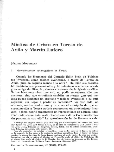 Moltmann Jurgen Mistica De Cristo De Teresa Y Lutero Pdf Martin