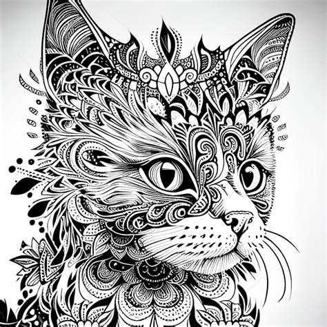 6 Pack Stress Relief Coloring Pages Kitten Digital Print Detailed