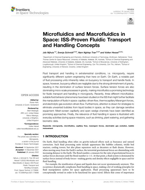 Pdf Microfluidics And Macrofluidics In Space Iss Proven Fluidic Transport And Handling Concepts