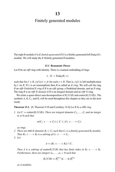 Finitely Generated Modules Chapter 13 Modules Over Endomorphism Rings