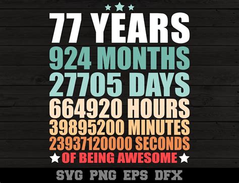 77th Birthday 77 Years 924 Months Being Awesome 77 Years Old Svg Funny