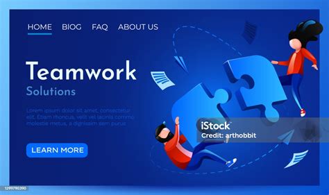 사람들은 직소 퍼즐 주위를 날아다 협력 팀워크 및 파트너십 개념 방문 페이지 웹 사이트 템플릿 개념에 대한 스톡 벡터 아트 및 기타 이미지 Istock