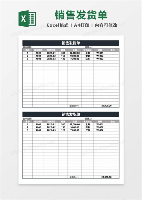销售发货单明细表excel模板下载熊猫办公