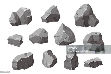 세트 스톤 솔리드 천연 건축 자재 가로 요소 석탄 검은 광물 암석 자갈 자갈 회색 힙 고립 된 벡터 그림 바위에 대한 스톡 벡터 아트 및 기타 이미지 Istock
