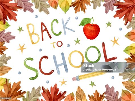 손으로 그린 글자를 가진 학교 수채화 프레임 템플릿으로 돌아가기 가을에 대한 스톡 벡터 아트 및 기타 이미지 가을 가을 단풍 고등학교 이하 Istock