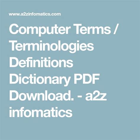 Computer Terms Terminologies Definitions Dictionary Pdf Download