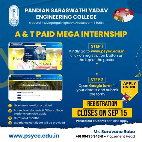 Pandian Saraswathi Yadav Engineering College On Linkedin Internship Jobopportunities