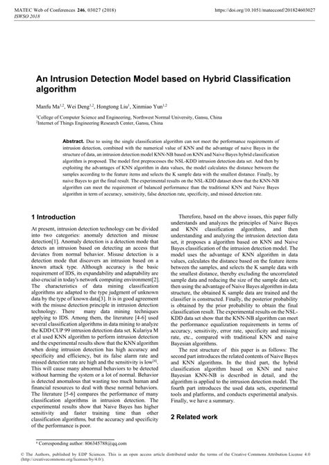 Pdf An Intrusion Detection Model Based On Hybrid Classification Algorithm