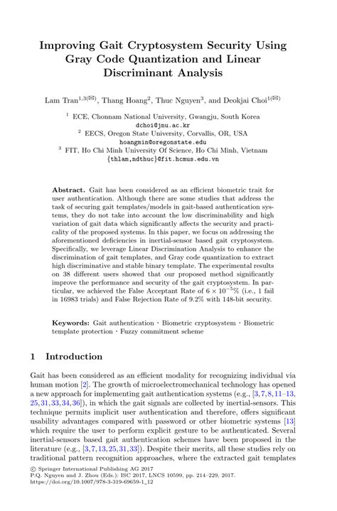 pdf improving gait cryptosystem security using gray code quantization