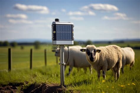a detailed image of a smart livestock monitoring system space for text stock illustration