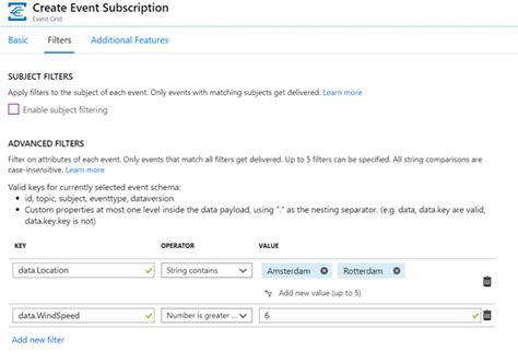 advanced filters in azure event grid serverless notes