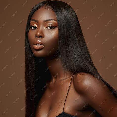 Premium Photo A Woman With Long Black Hair And A Gold Eye Shadow
