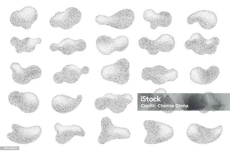 유체 그라데이션 점이 있는 추상적인 하프톤 모양 그라데이션이 있는 액체 스티플 그런지 얼룩 거친 무작위 음영 요소 벡터 세트 그라데이션에 대한 스톡 벡터 아트 및 기타