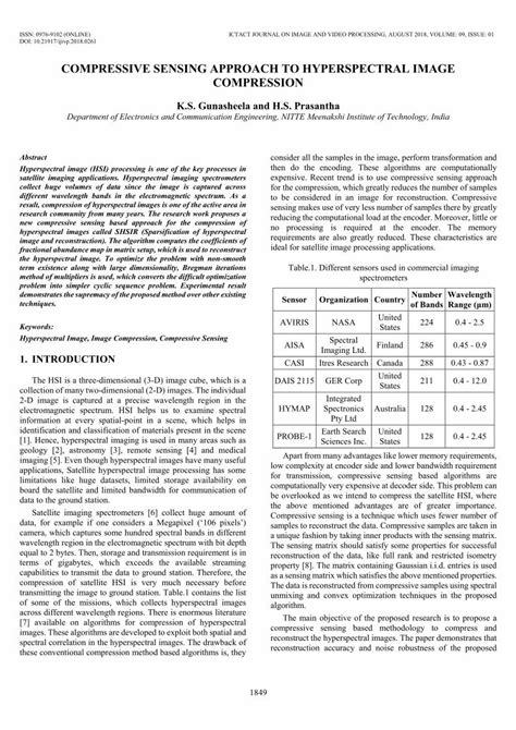 Pdf Compressive Sensing Approach To Hyperspectral Paperijivpvol9iss1