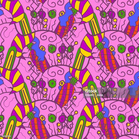 귀여운 추상 낙서 예술적 스케치 원활한 패턴 다른 모양 컬을 가진 미친 지저분한 낙서 예술과 배경 1960 1969 년에 대한 스톡 벡터 아트 및 기타 이미지 Istock