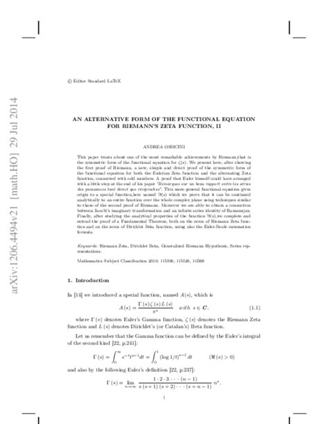 Pdf An Alternative Form Of The Functional Equation For Riemanns Zeta Function Ii