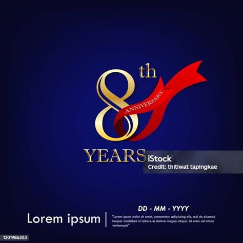 8 주년 기념 엠블럼 다크 블루 배경에 빨간 리본 웹 축하 인사말 및 초대 카드에 대한 벡터 일러스트 템플릿 디자인기념일 우아함