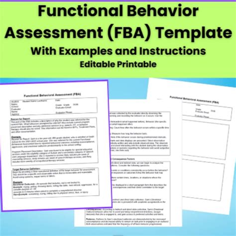 Functional Behavior Assessment Fba Template Editable With Examples