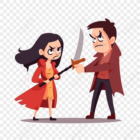 배신 클립 아트 젊은 만화 캐릭터 남자 칼 만화 일러스트와 함께 칼과 여자를 들고 벡터 Png 일러스트 무료 다운로드 Lovepik