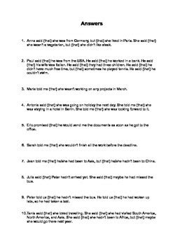 ESL Adult Reported Speech Indirect Speech Exercise By Cliodhna Ryan