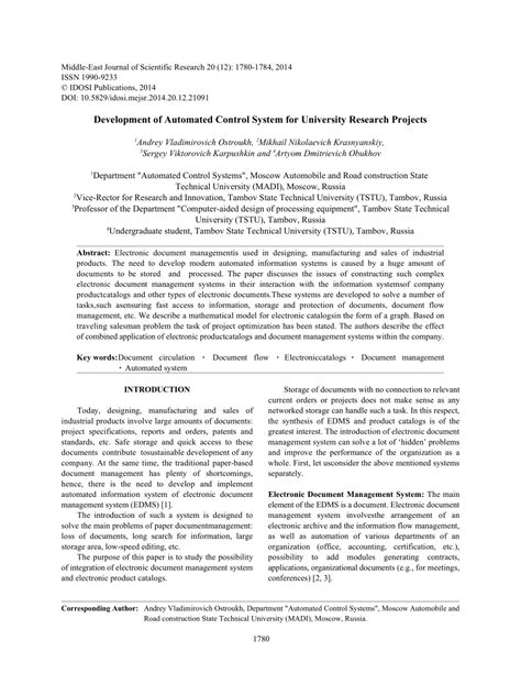 pdf development of automated control system for university research