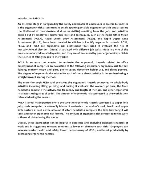 Introduction Lab 3 Ish Pdf Human Factors And Ergonomics Working Conditions