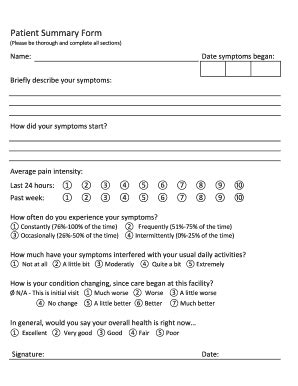 Fillable Online Patient Summary Form Squarespace Fax Email Print