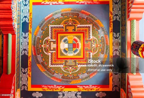 Mandala Spirituelle Und Ritual Symbol Des Buddhismus Eine Bunte Decke