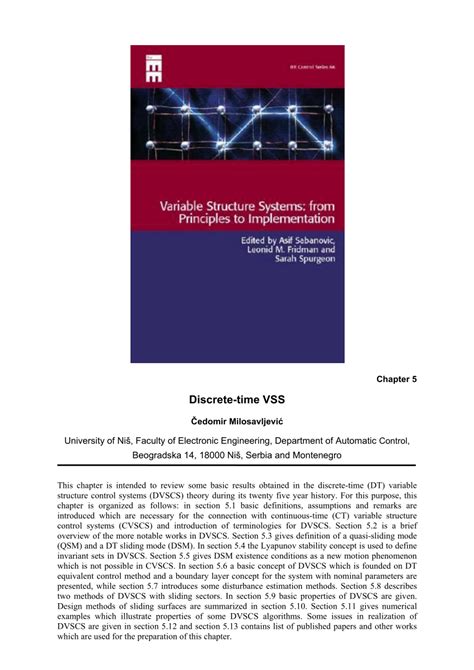 Pdf Čedomir Milosavljević Discrete Time Vss Chapter 5 In Variable