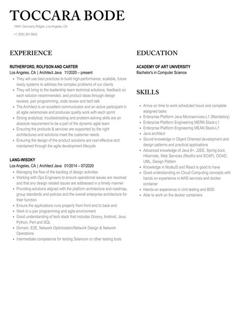 Architect Java Resume Samples Velvet Jobs