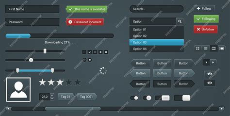 웹 사이트 벡터 사용자 인터페이스에 대한 Ui 요소 설정 프리미엄 벡터