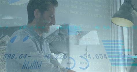 Animation Of Graphs Loading Circles And Trading Board Caucasian Man