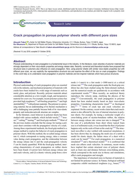 Pdf Crack Propagation In Porous Polymer Sheets With Different Pore Sizes