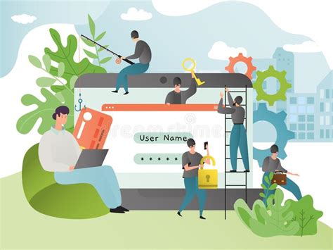 Hacker Attack Vector Illustration Hacking And Phishing Concept People In Mask Hacked Computer