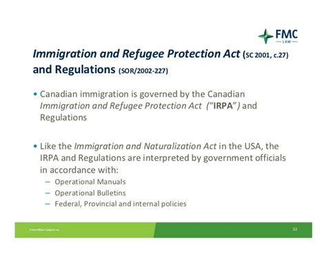 Immigration And Refugee Protection Act Sc 2001 C27 And Regulation