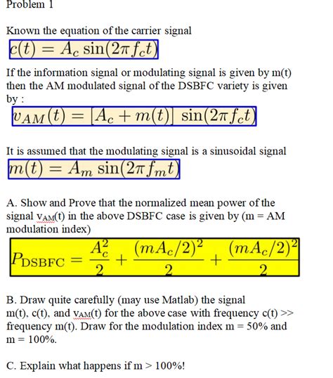 Solved Problem 1 Known The Equation Of The Carrier Signal