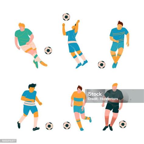 축구 선수들이 공을 가지고 노는 모습 남자 운동선수들은 뛰고 달리고 발로 차는 공 만화 벡터 삽화 Championship에 대한 스톡 벡터 아트 및 기타 이미지 Istock