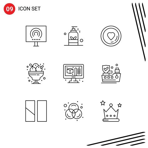 Pack Of 9 Creative Outlines Of Ice Cream Dessert Spa Cafe Lover Editable Vector Design Elements