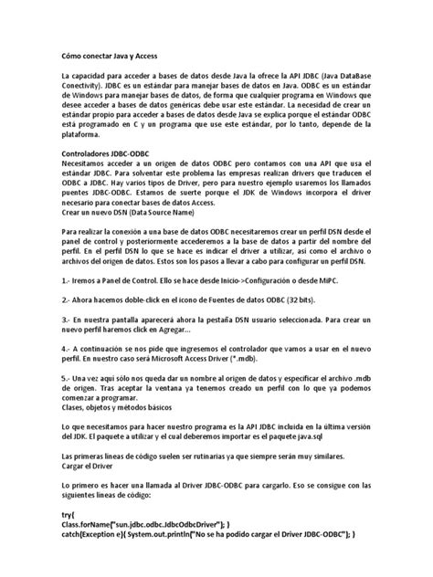 Cómo Conectar Java Y Access Pdf Sql Objeto Informática