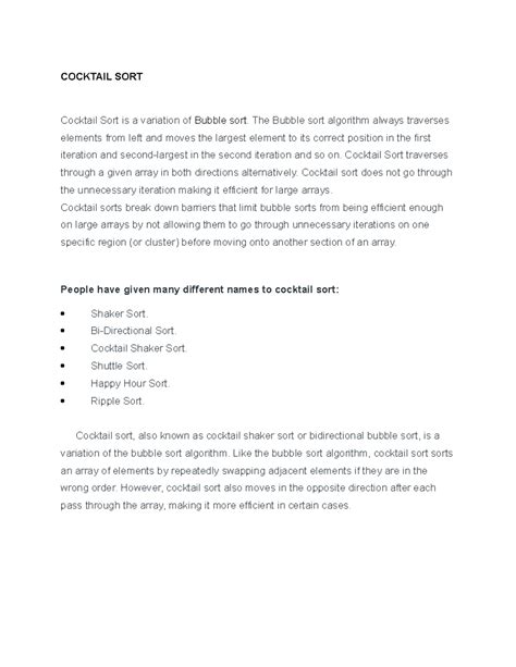 Cocktail Sort Sorting Using Cocktail Sort Cocktail Sort Cocktail