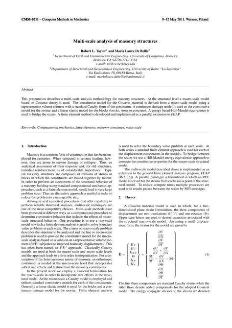 Pdf Multi Scale Analysis Of Masonry Structures