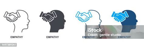 공감과 연민의 실루엣과 라인 아이콘 세트 정서적 위안 연대 상징 컬렉션 인간의 머리와 합의 악수 픽토그램 격리된 벡터 그림 머리에 대한 스톡 벡터 아트 및 기타 이미지