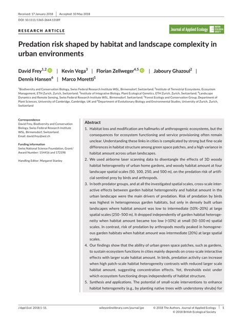 Pdf Predation Risk Shaped By Habitat And Landscape Complexity In
