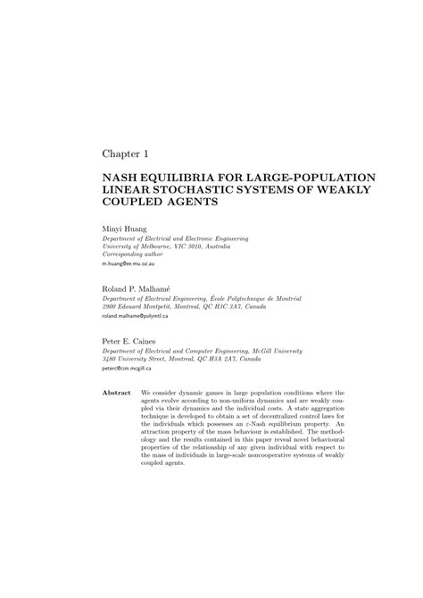 Pdf Nash Equilibria For Large Population Linear Stochastic Systems Of