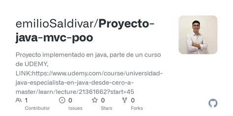 Github Emiliosaldivarproyecto Java Mvc Poo Proyecto Implementado En Java Parte De Un Curso