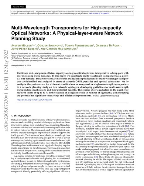 Multi Wavelength Transponders For High Capacity Optical Networks A